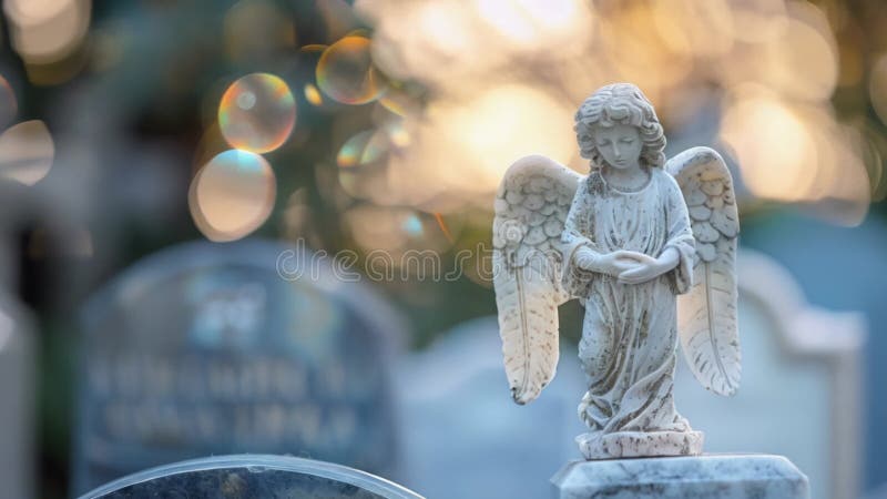 Little Angel on a Tombstone in a Cemetery, Memory of the Dead Stock ...