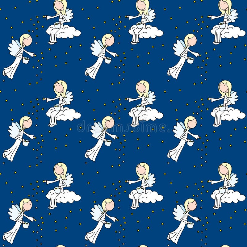 Little Angels Seamless Pattern Stock Vector - Illustration of stars ...