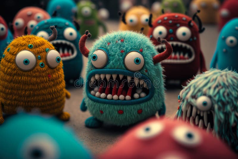 Little Angry Embroidered Monsters, Generative AI Stock Illustration ...