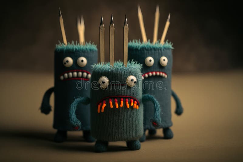 Little Angry Embroidered Monsters, Generative AI Stock Illustration ...