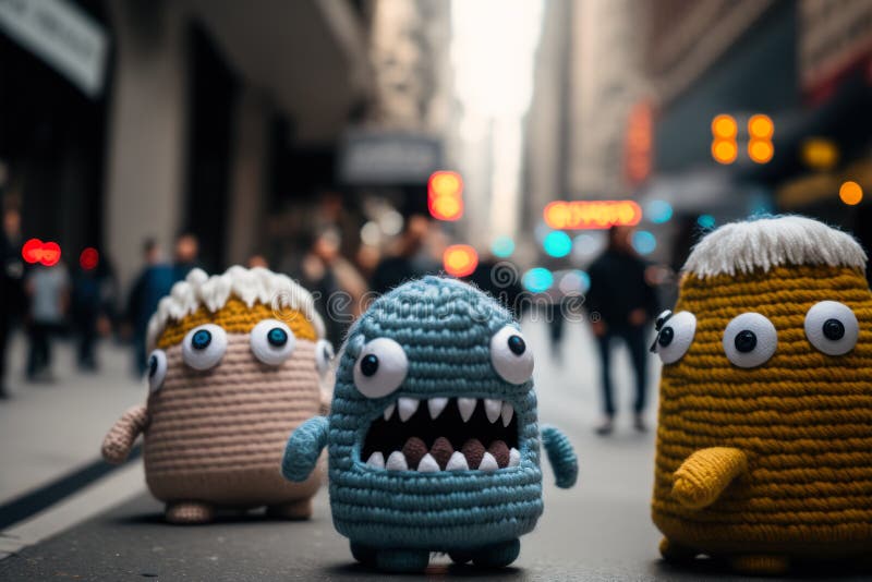 Little Angry Embroidered Monsters, Generative AI Stock Illustration ...