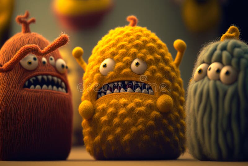 Little Angry Embroidered Monsters, Generative AI Stock Illustration ...