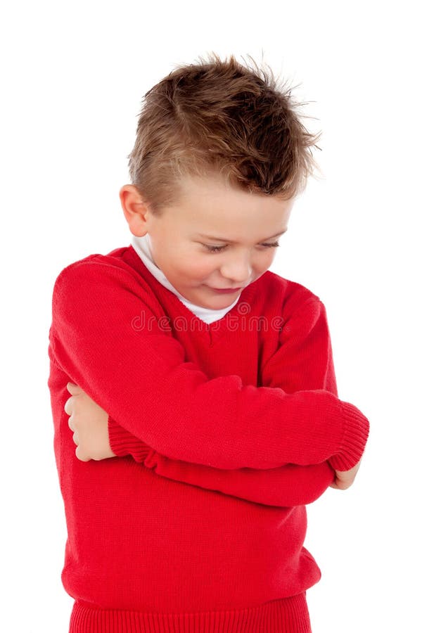 Little Angry Kid with Red Jersey Stock Photo - Image of frustration ...