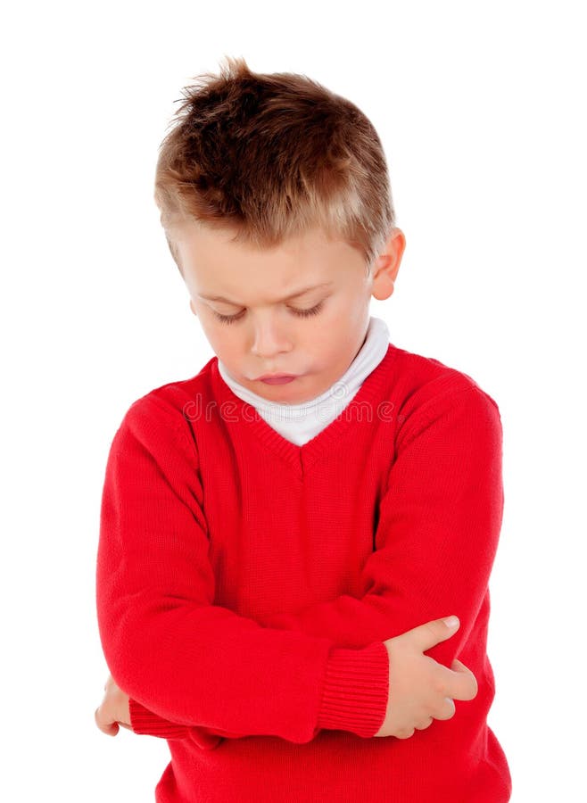Little Angry Kid with Red Jersey Stock Photo - Image of emotion ...
