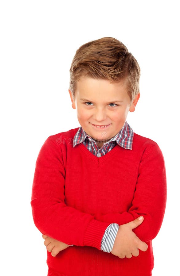 Little Angry Kid with Red Jersey Stock Photo - Image of frustration ...