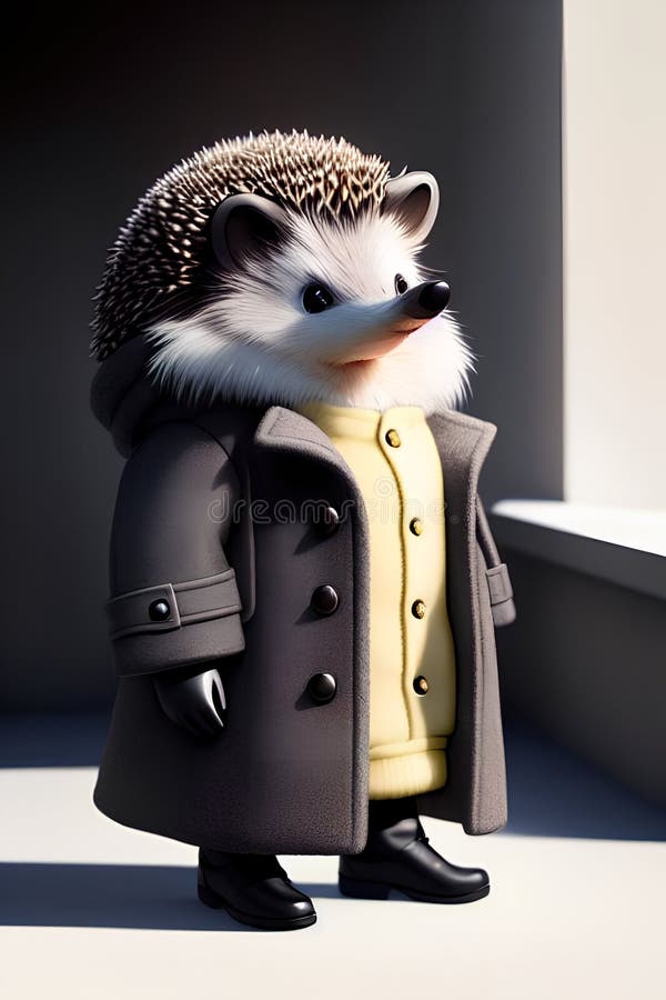 Little Anthropomorphic Hedgehog Cartoon Animal in Coat. Ai Generated ...