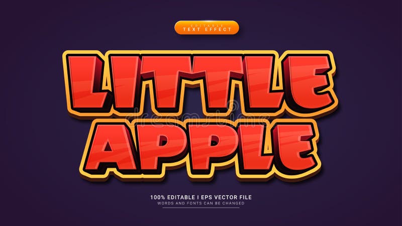 Little Apple Cartoon 3d Text Style Effect Stock Vector - Illustration ...