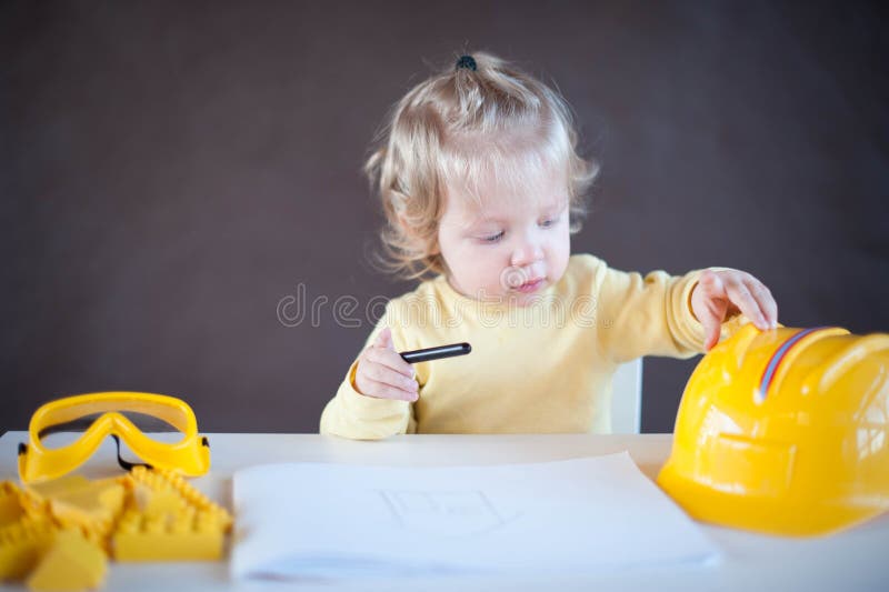 Little Architect stock image. Image of crayon, girl, facial - 40502471