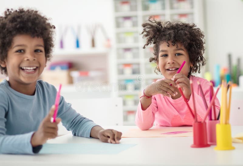 Little Artists in the Making Stock Image - Image of education, homework ...