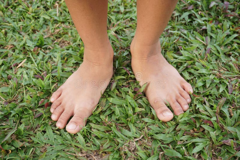 Little Asian Boy Feet on Green Grass Stock Photo - Image of enjoyment ...