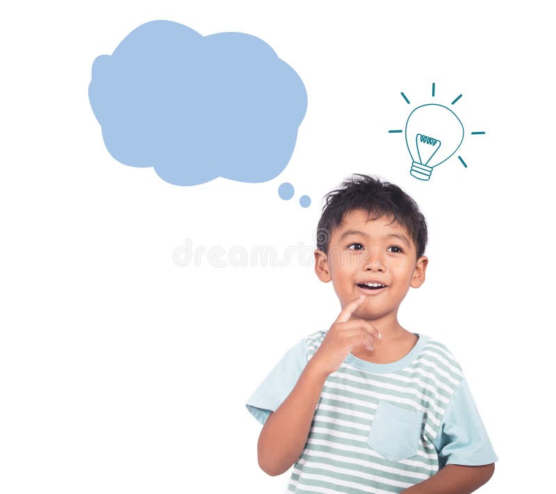 Little Asian Boy Thinking and Smiling Stock Photo - Image of ...