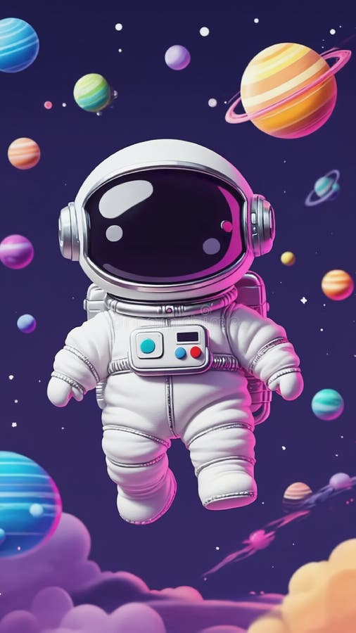 Little Astronaut Floating in Space Cartoon Style for Kids Sci Fi Theme ...