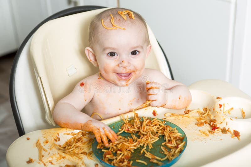 Little B Eating Her Dinner and Making a Mess Stock Image - Image of ...