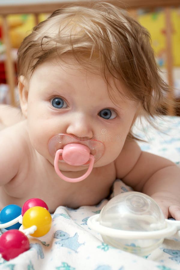 Little baby stock photo. Image of little, eyes, pacifier - 8953652
