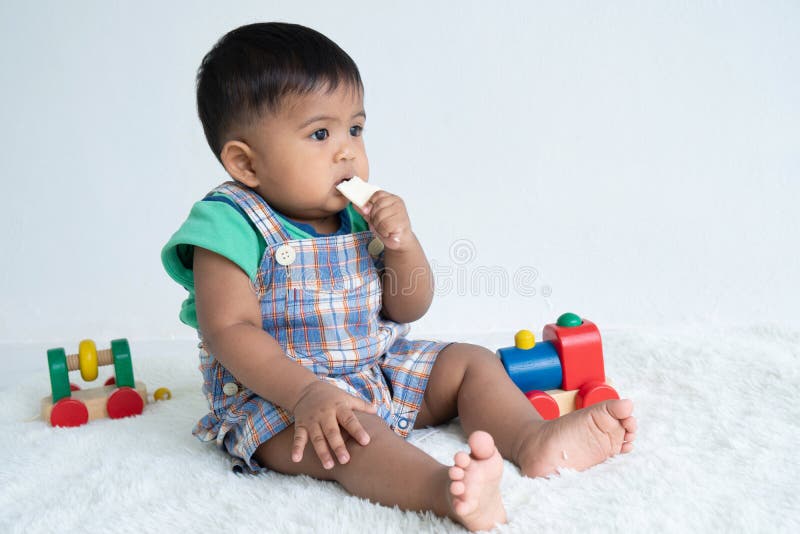 Little Baby Boy Eating Snack Stock Photo - Image of little, lunch ...