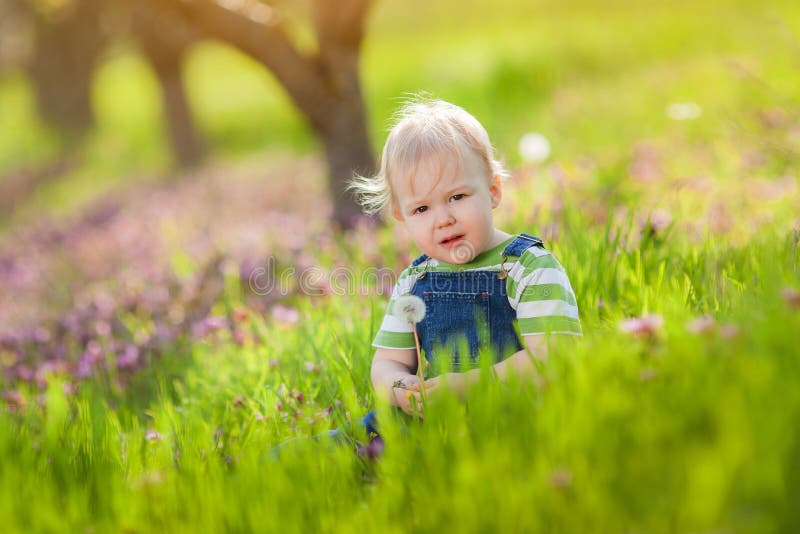 Little Baby Boy Having Fun in Spring. Stock Image - Image of beautiful ...
