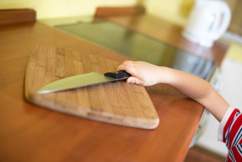 Little Baby Boy is Reaching Sharp Kitchen Knife Stock Image - Image of ...