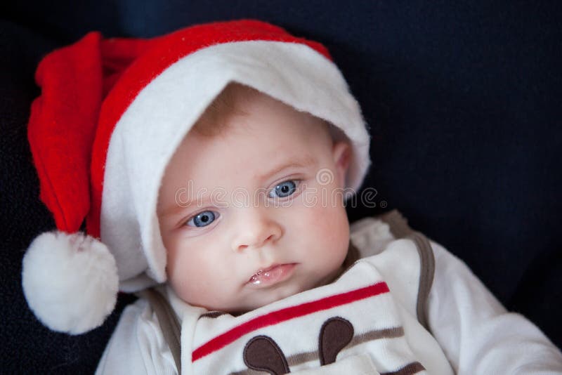 Little Baby Boy in Red Christmas Cap Stock Photo - Image of person ...