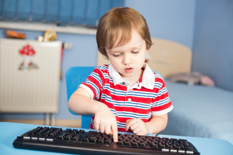Little Baby Boy Typing on Computer Keyboard Stock Photo - Image of desk ...