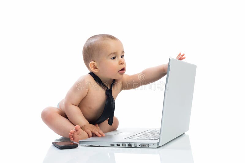 Little Boy Looking at the Computer Screen Stock Image - Image of little ...