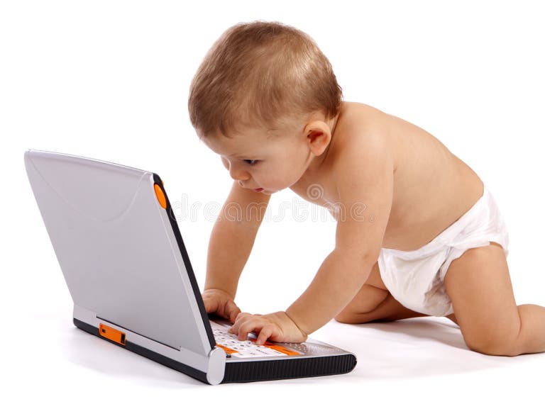 Little baby with computer stock photo. Image of facing - 17368166