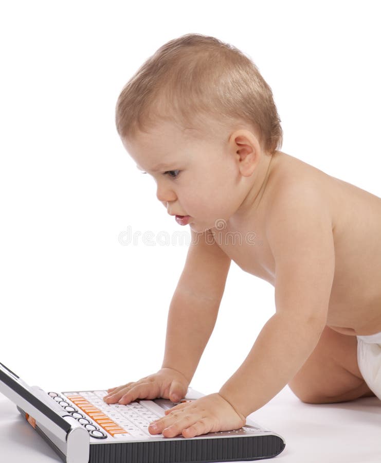 Little baby with computer stock photo. Image of facing - 17368166