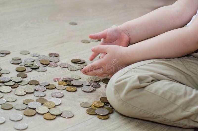 Little Baby Counting with Coins Stock Photo - Image of piggy, financial ...