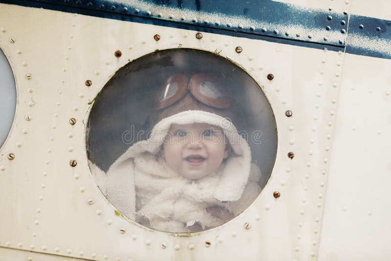 Little Baby Dreaming of Being Pilot Stock Image - Image of blue, outfit ...