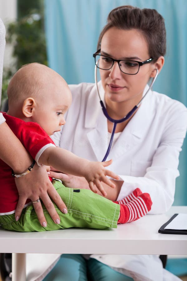 Baby Examination with Stethoscope Stock Photo - Image of caucasian ...