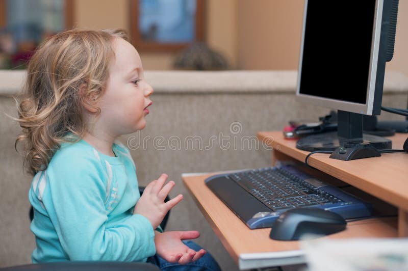 Little Baby Girl Using a Desktop Computer Stock Image - Image of baby ...