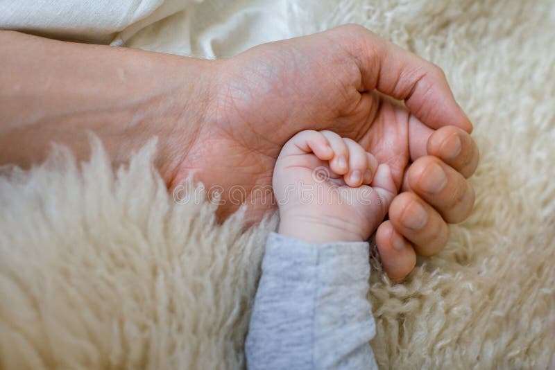 Little Baby Hand with Father`s Hand Stock Photo - Image of cute, peace ...