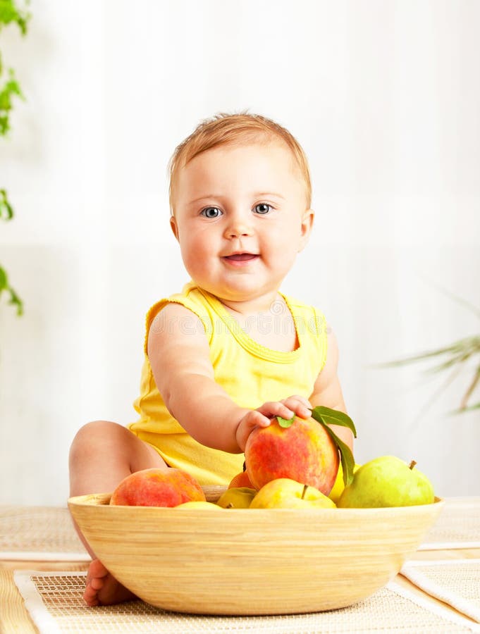 Kids Babies Eating Healthy Food Fruits Stock Photo - Image of nature ...