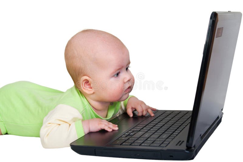 Little baby with laptop stock image. Image of childhood - 22938725