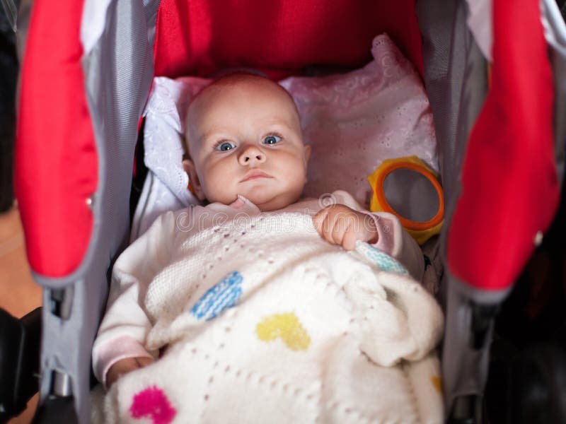 Little Baby Lie in a Baby Carriage Stock Photo - Image of motherhood ...