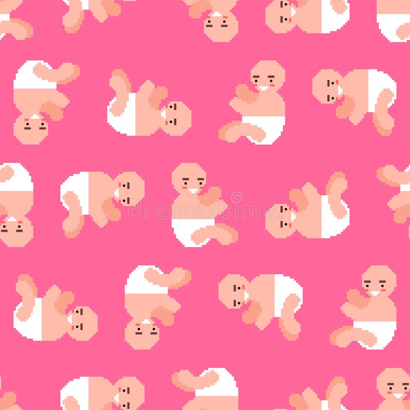 Little Baby Pixel Art Pattern Seamless. 8 Bit Little Kid Background ...