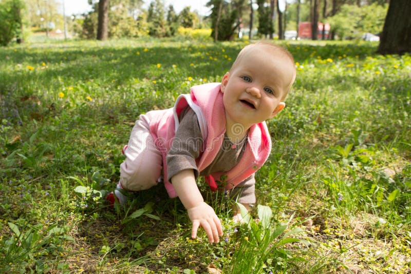 Little Baby Playing in the Park Stock Image - Image of grass, happy ...