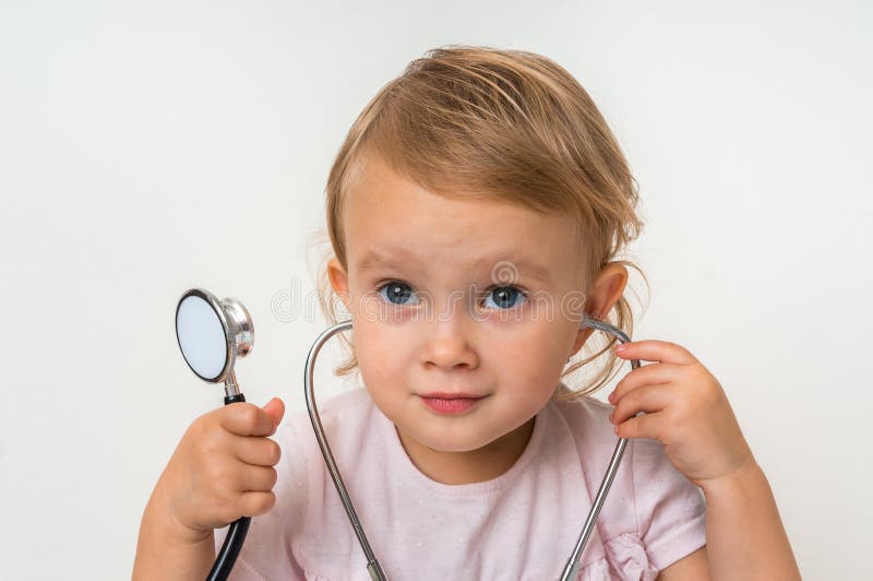 Little Baby Plays Doctor with Stethoscope Stock Photo - Image of ...