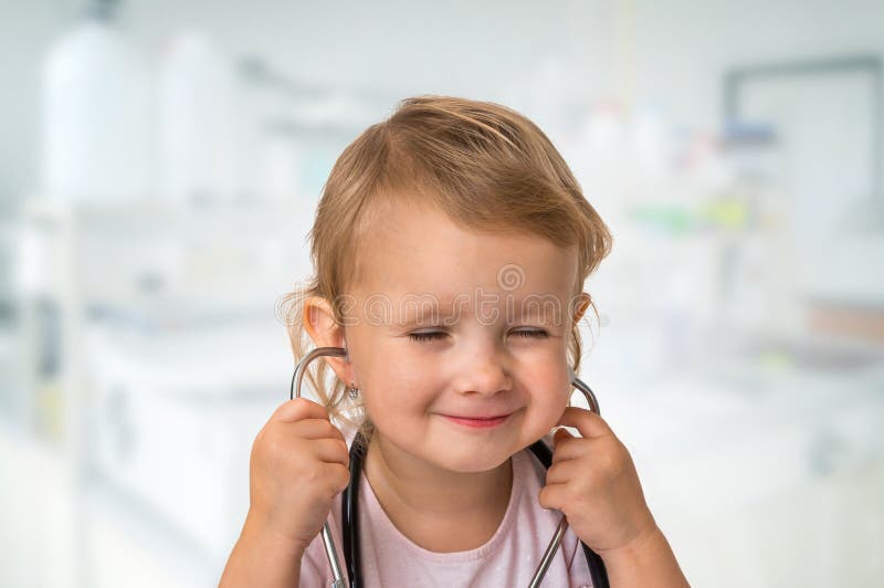 Little Baby Plays Doctor with Stethoscope Stock Photo - Image of small ...