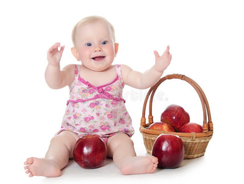 The Little Baby with Red Apples Stock Photo - Image of portrait, child ...