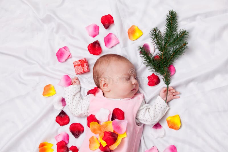 Little Baby with Rose Petals Stock Image - Image of cute, generation ...