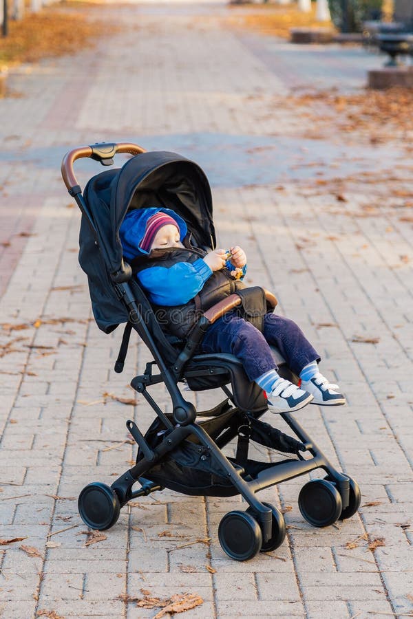 The Little Baby is Sitting in the Pram. Stock Photo - Image of outdoor ...