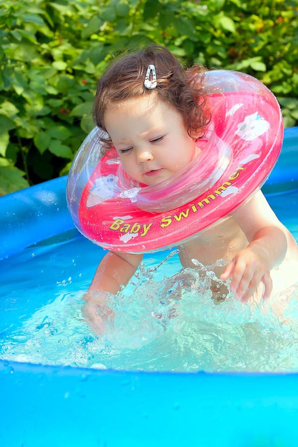Little Baby Splashing in Waterpool Stock Photo - Image of lovely, ring ...
