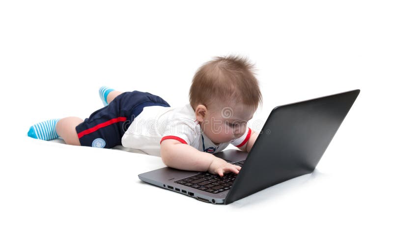 Little baby using laptop stock image. Image of healthy - 51401973