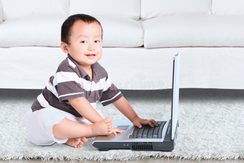 Baby Boy Using Laptop with His Dad Stock Image - Image of little ...