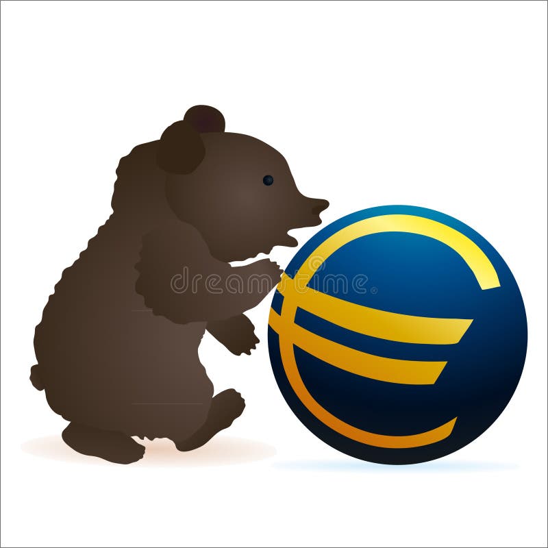 Little Bear Pushing Euro Symbol Stock Vector - Illustration of animal ...