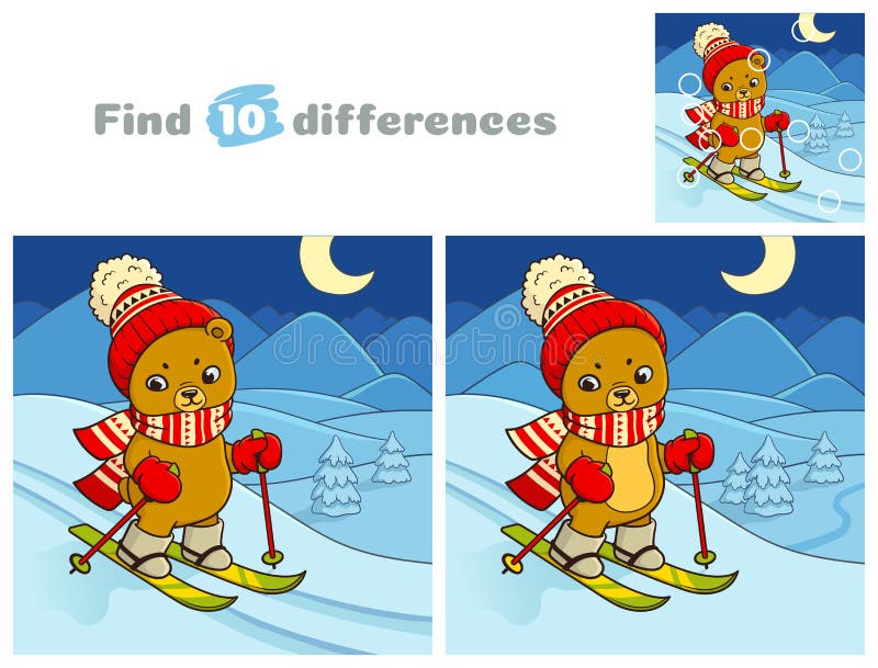 Little Bear Skiing. Find 10 Differences. Stock Vector - Illustration of ...