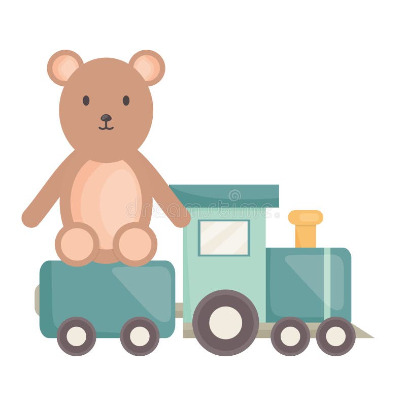 Bear and Train stock vector. Illustration of toys, illustration - 66808019