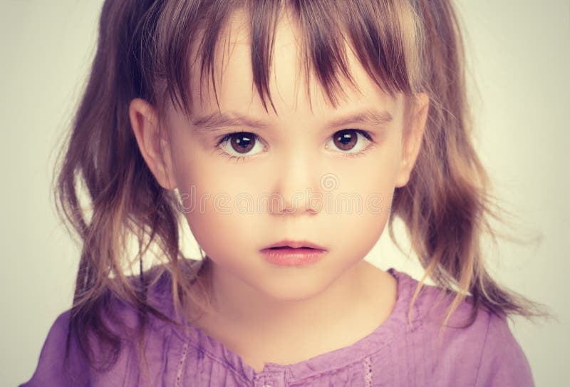 Little Beautiful Girl with Sad Eyes Stock Image - Image of child, dark ...