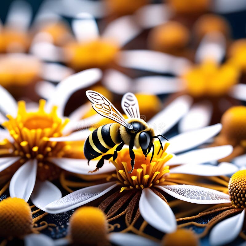 Little bees, AI-Generatet stock illustration. Illustration of bees ...