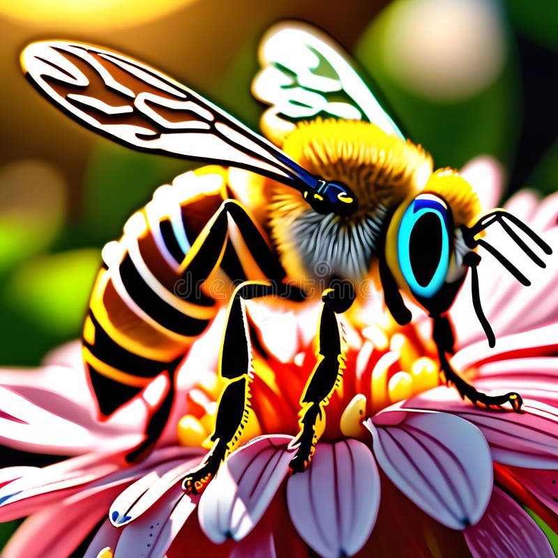 Little bees, AI-Generatet stock illustration. Illustration of antennae ...